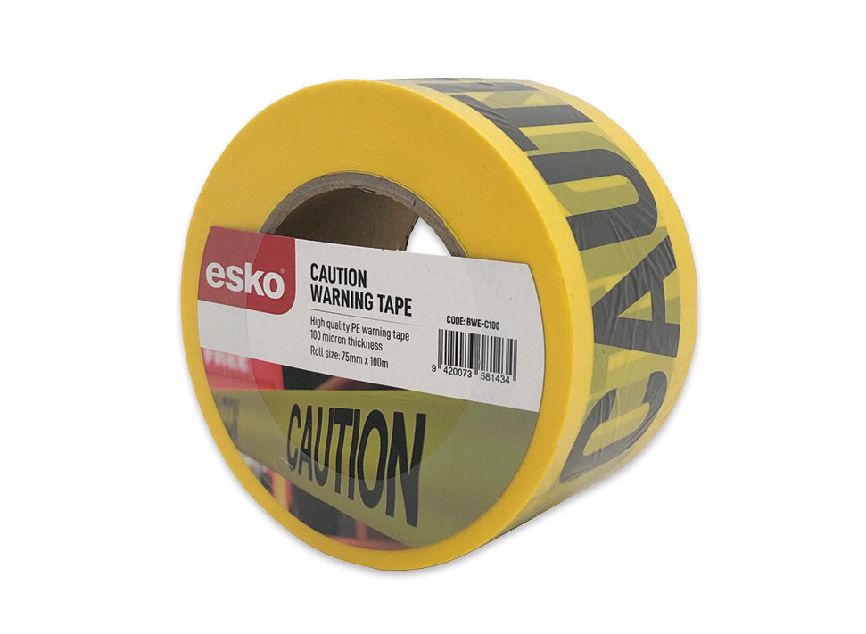 Esko PE Barrier Warning Tape- CAUTION 75MM X 100M, 100 Micron (Yellow ...