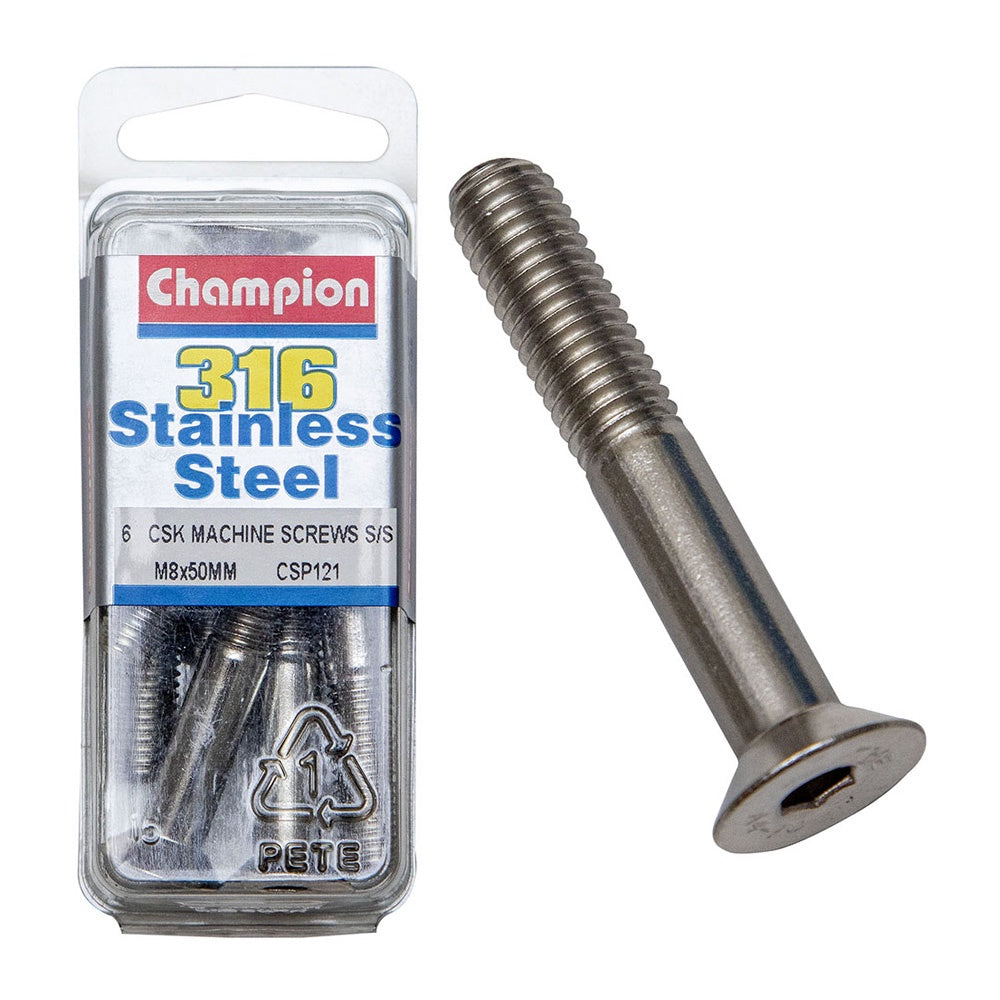 Champion Bolt-Csk-Hex-Stainless Steel-M8 x 50mm-316/A4 - 6pk ...