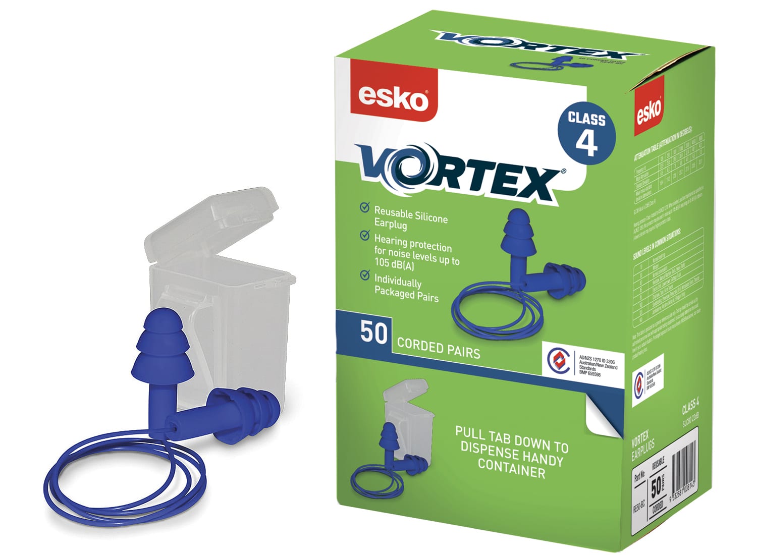 Vortex Earplugs TPR Corded Class 4, 50 pairs Dispenser box – Engineers ...