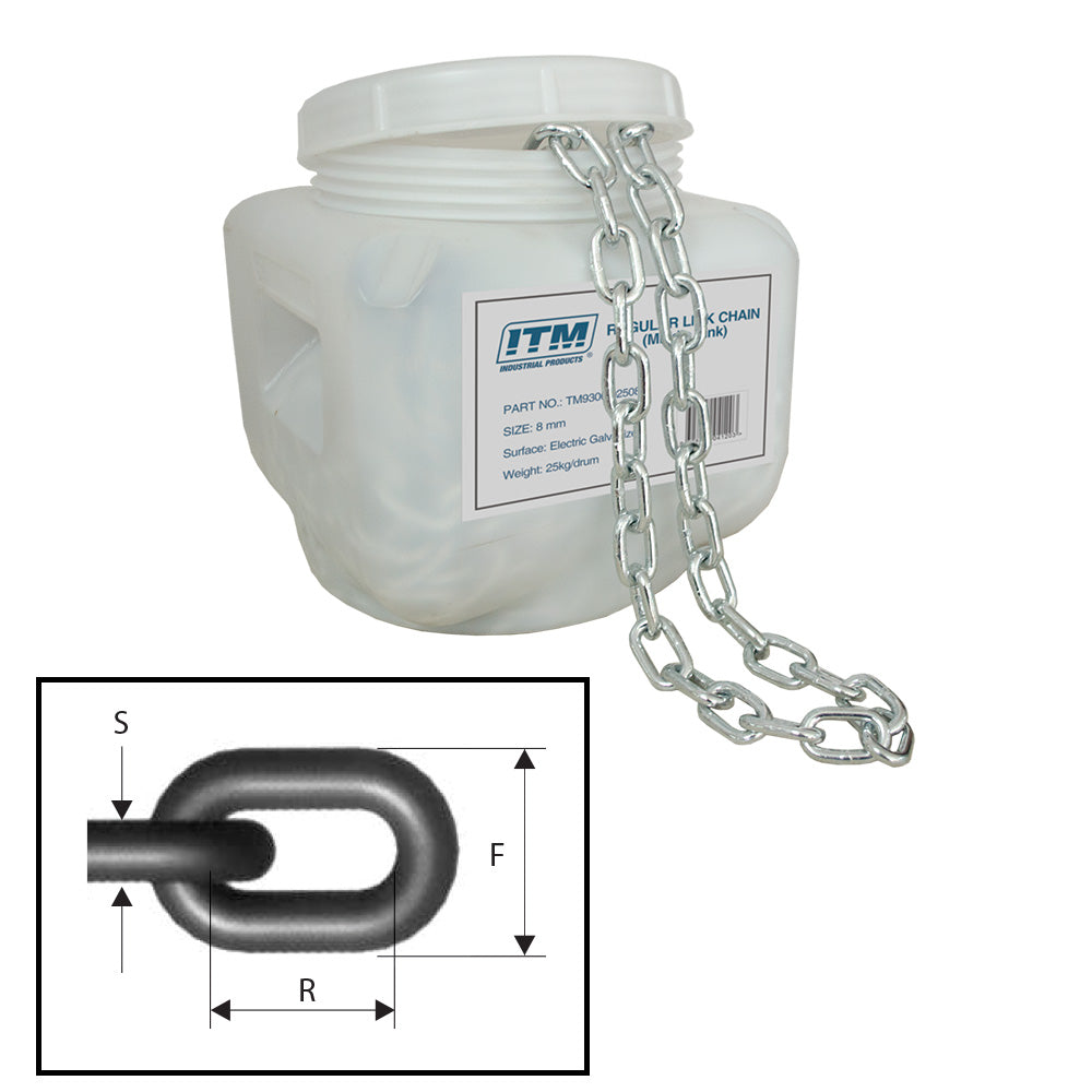 ITM Regular Link Chain-Galvanised-25kg Drum-3mm Body – Engineers Collective
