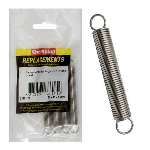Champion Extension Springs-StainlessSteel 75x11x1.2mm-316/A4 ...