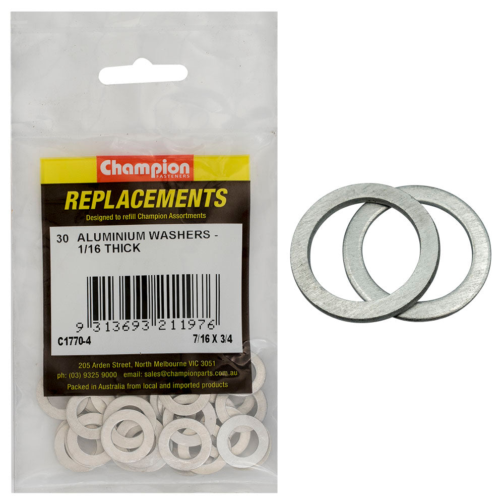 Champion 7/16in x 3/4in x 1/16in Aluminium Washer -30pk – Engineers ...