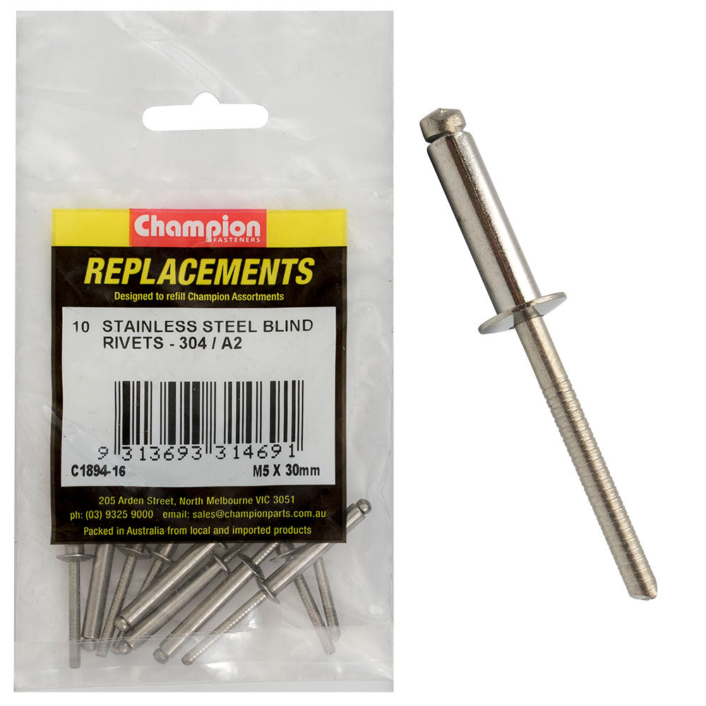 Champion 5.0mm x 30mm Blind Rivet -304/A2 -10pk – Engineers Collective