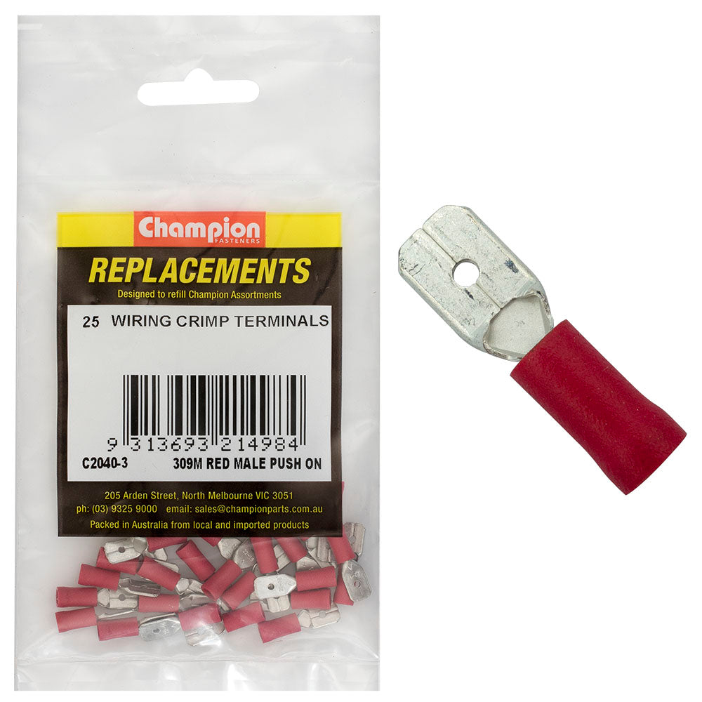Champion Red Male Push-On Spade Terminal -25pk – Engineers Collective