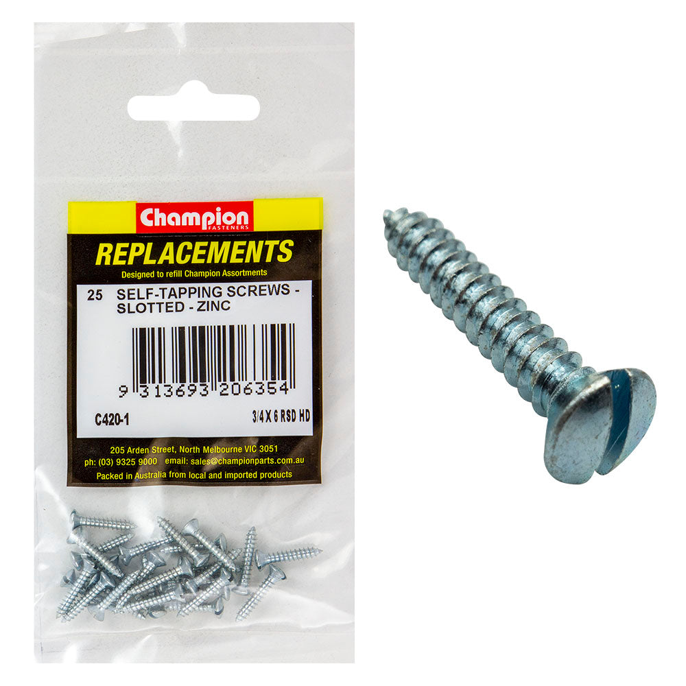 Champion 8G x 1in S/Tapping Screw Raised Head Slot - 100pk – Engineers ...