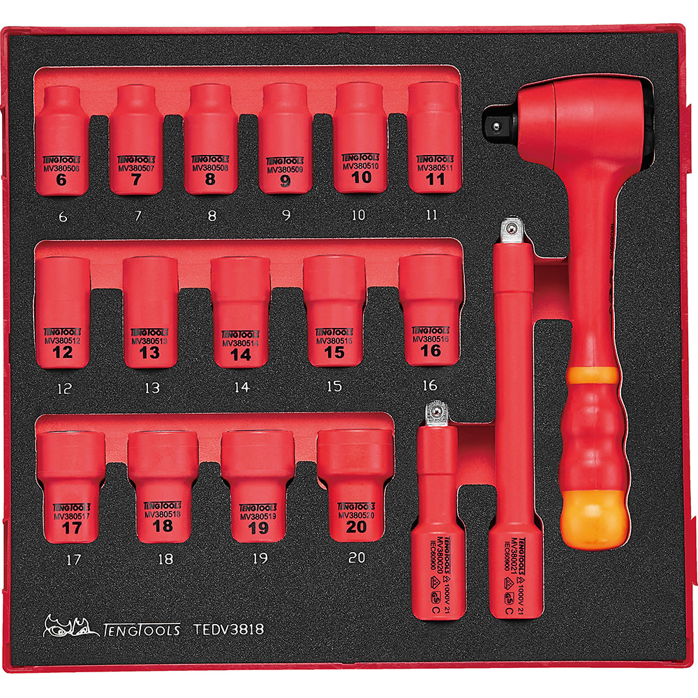 Teng 18pc 1000V VDE 3/8in Dr. Insulated Socket Set- TED-Tray ...
